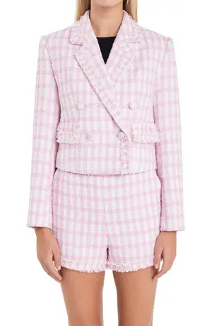 English Factory Check Bouclé Blazer - Pink