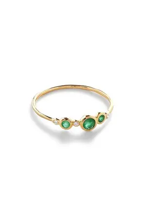 Monica Vinader Siren Emerald & Diamond Stacking Ring - 14k Solid Gold/emerald