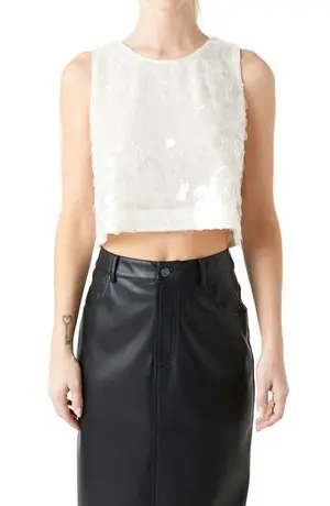 GREY LAB Sequin Sleeveless Crop Top