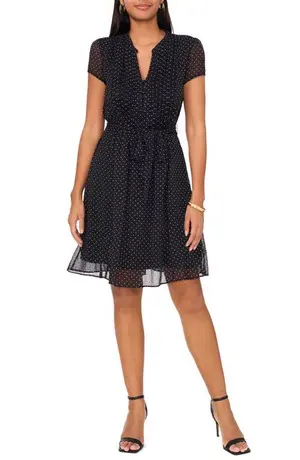 Chaus Polka Dot Pintuck Chiffon Dress