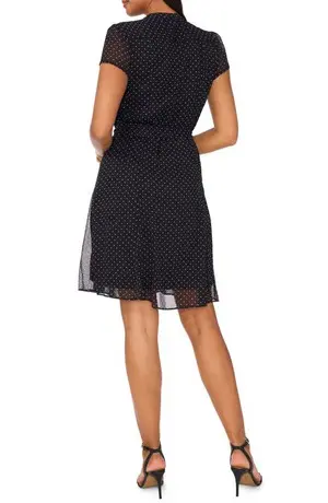 Chaus Polka Dot Pintuck Chiffon Dress