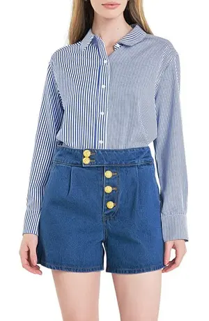 English Factory Colorblock Striped Button-up Shirt