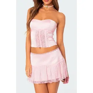 EDIKTED Lex Satin & Lace Corset Top