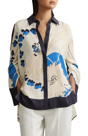 REISS Isla Floral Print Shirt - Blue