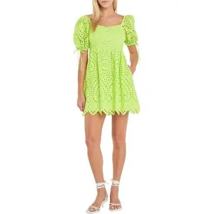English Factory Scallop Hem Eyelet Minidress - Lime