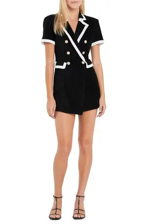 English Factory Terry Cloth Blazer Romper - Black/ White