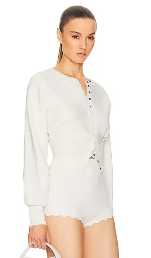 HELSA Elvira Cardigan Ribbed Knit With Scalloped Trims