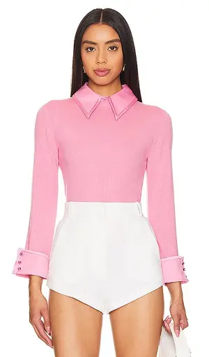 Alice + Olivia Alice + Olivia Porla Collared Sweater In Pink.  Cherry Blossom