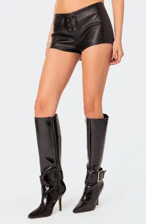 EDIKTED Wilde Faux Leather Shorts - Black