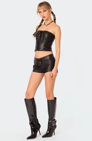 EDIKTED Wilde Faux Leather Shorts - Black