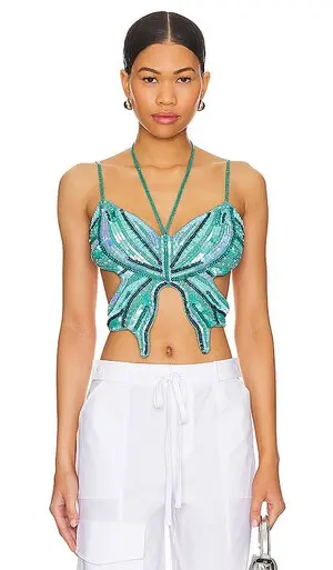 H:OURS Carola Embellished Halter Top