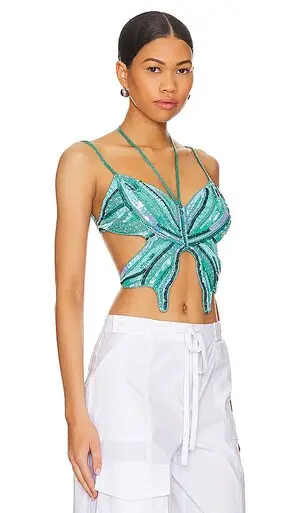 H:OURS Carola Embellished Halter Top