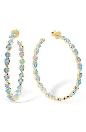 Melinda Maria Isla Opal Hoop Earrings - Blue Opal/ Gold