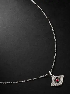 Ileana Makri Kitten Eye Diamond And Ruby Pendant Necklace - Silver