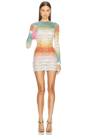 Missoni Micro Chevron Knit Long Sleeve T-shirt Dress - Multicolor