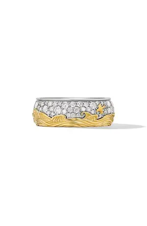 David Yurman Waves Band Ring With Diamonds - Sterling Silver/yellow Gold