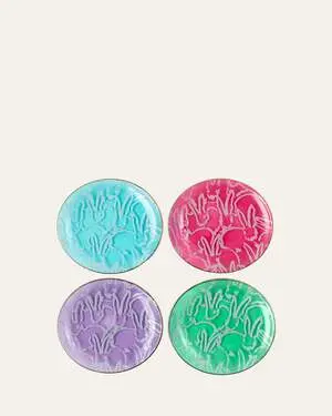 HUNT SLONEM Lucky Charm Glass Plates With Gold Rim - Multi