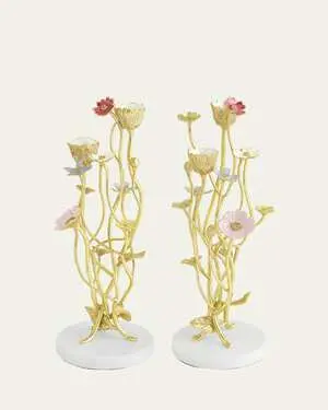 Michael Aram Wildflowers Candleholders, Set Of 2 - Gold Multi