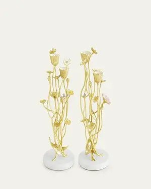 Michael Aram Wildflowers Candleholders, Set Of 2 - Gold Multi