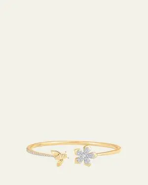 Sara Weinstock 18k Two-tone Queen Bee Diamond Flower Open Bangle Cuff