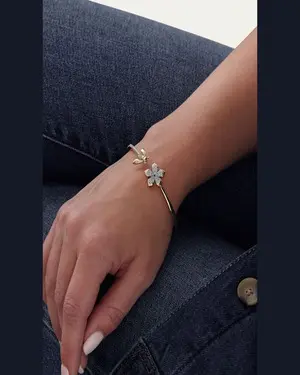 Sara Weinstock 18k Two-tone Queen Bee Diamond Flower Open Bangle Cuff