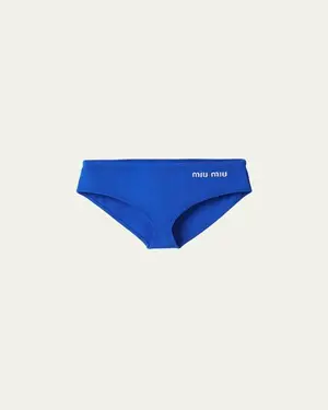 Miu Miu Logo-embroidered Bikini Bottoms - Indaco