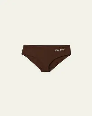 Miu Miu Logo-embroidered Bikini Bottoms - Marrone