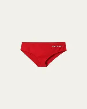Miu Miu Logo-embroidered Bikini Bottoms - Rosso