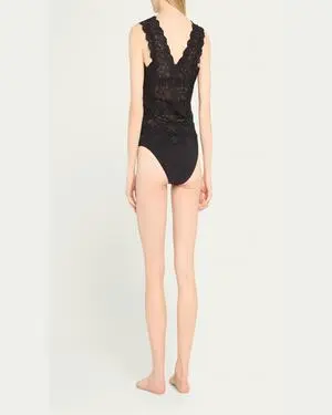 Natori Floral Lace Tank - Black