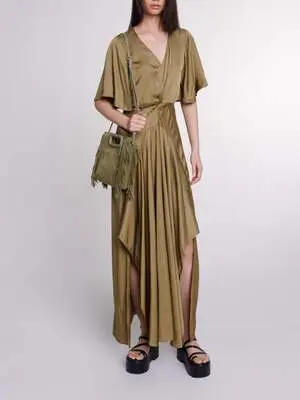 Maje Openwork Satin-effect Maxi Dress