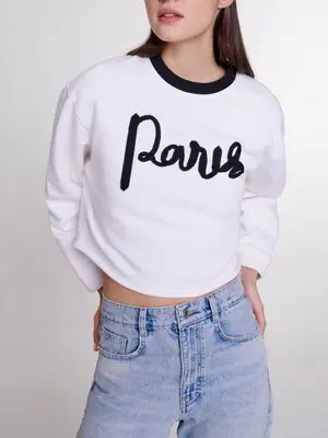 Maje Cropped Sweatshirt With "paris" Appliqu
