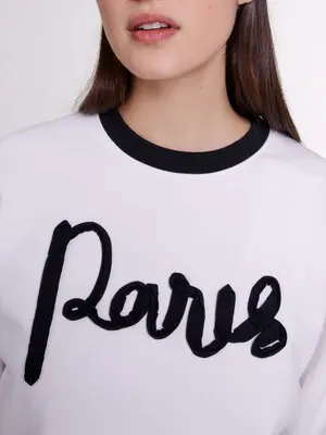 Maje Cropped Sweatshirt With "paris" Appliqu