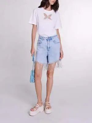 Maje Rhinestone Denim Shorts