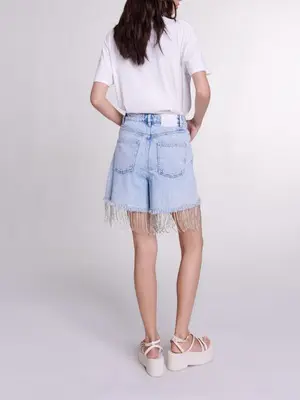 Maje Rhinestone Denim Shorts