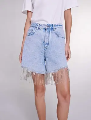 Maje Rhinestone Denim Shorts