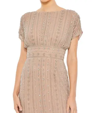 Mac Duggal Beaded Cap Sleeve Column Midi Dress - Dark Mocha | Editorialist