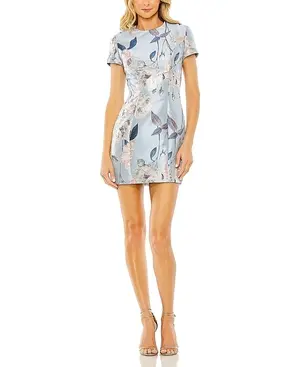 Mac Duggal Fitted Floral Mini Dress - Blue Multi