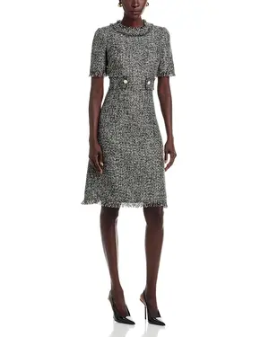 Rickie Freeman For Teri Jon Boucle Tweed Dress - Black White