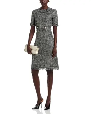 Rickie Freeman For Teri Jon Boucle Tweed Dress - Black White