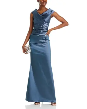 Rickie Freeman For Teri Jon Ruched Cape Neck Gown - Slate