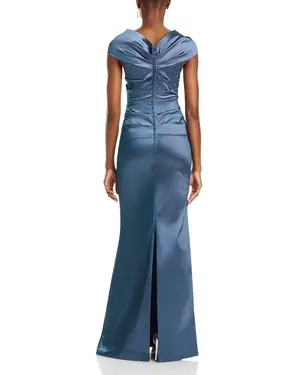 Rickie Freeman For Teri Jon Ruched Cape Neck Gown - Slate