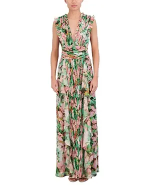 Bcbgmaxazria Printed Cascading Ruffle Maxi Dress