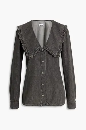 GANNI Ruffled Organic Cotton And Tencelblend Denim Top