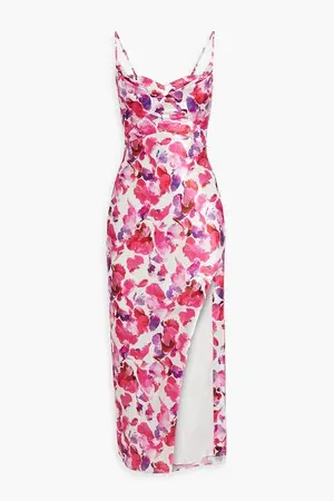 NICHOLAS Name Bella Draped Floral-print Satin-crepe Midi Dress