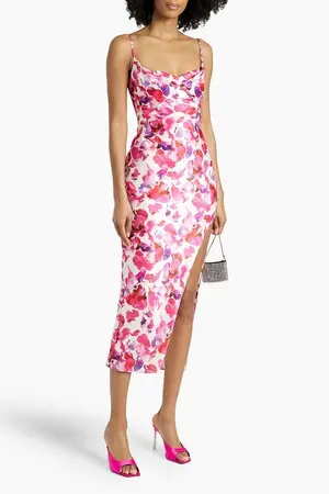 NICHOLAS Name Bella Draped Floral-print Satin-crepe Midi Dress