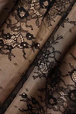 Oscar De La Renta Pleated Chantilly Lace Dress