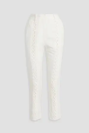 Aje Lace-up Linen-blend Slim-leg Pants - Ivory