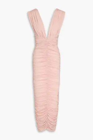 Blush Ruched Midi Dresses