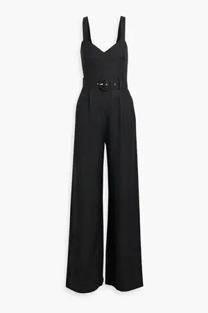 NICHOLAS Belted Linen-blend Jumpsuit - Black