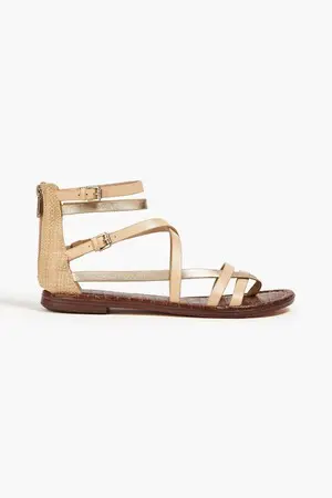 Sam Edelman Gibbs Leather And Faux Raffia Sandals - Beige